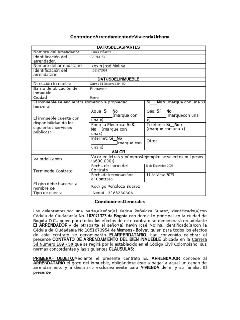 Contrato de Arrendamiento Kevin Jose Molina | PDF | Ley común | Derecho ...
