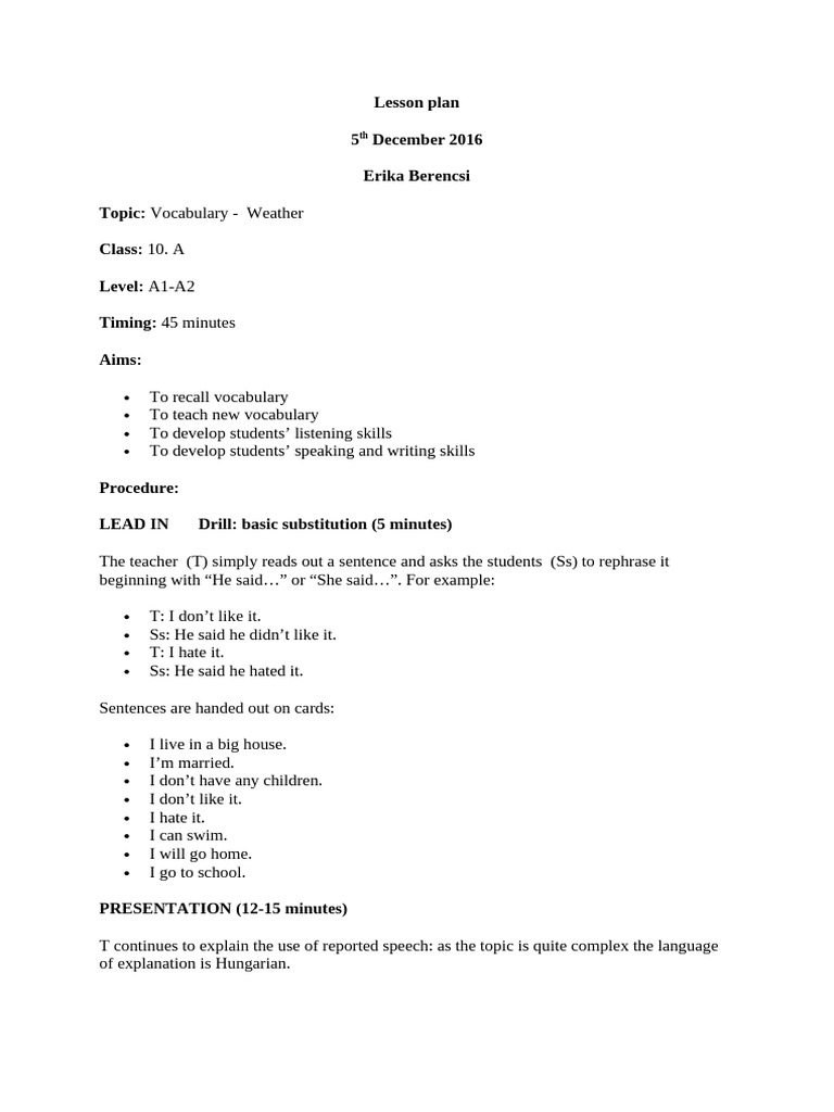 Lesson Plan Weather Traveller Elem | PDF | Linguistics | Grammar