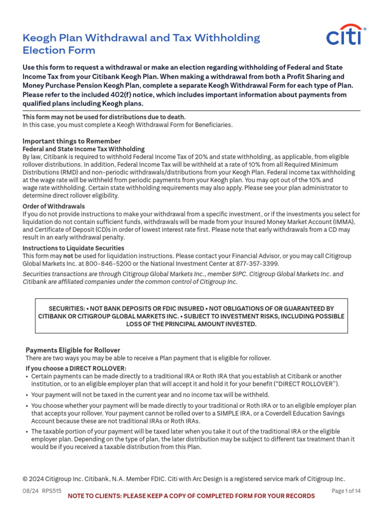 Keogh Withdrawal Form | PDF | Individual Retirement Account | Tax Refund