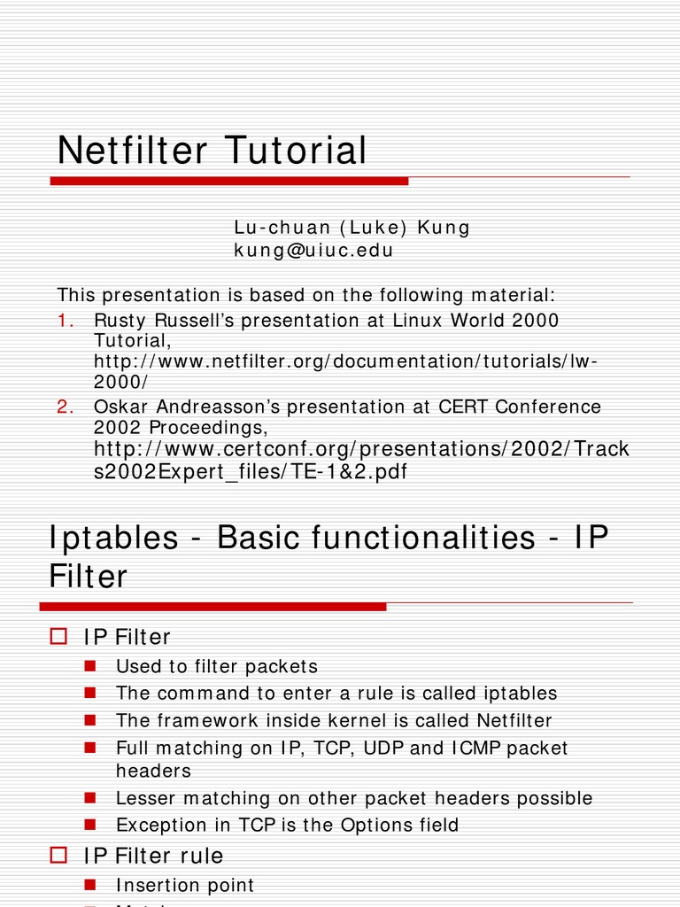 Netfilter Tutorial | PDF | Firewall (Computing) | Port (Computer ...
