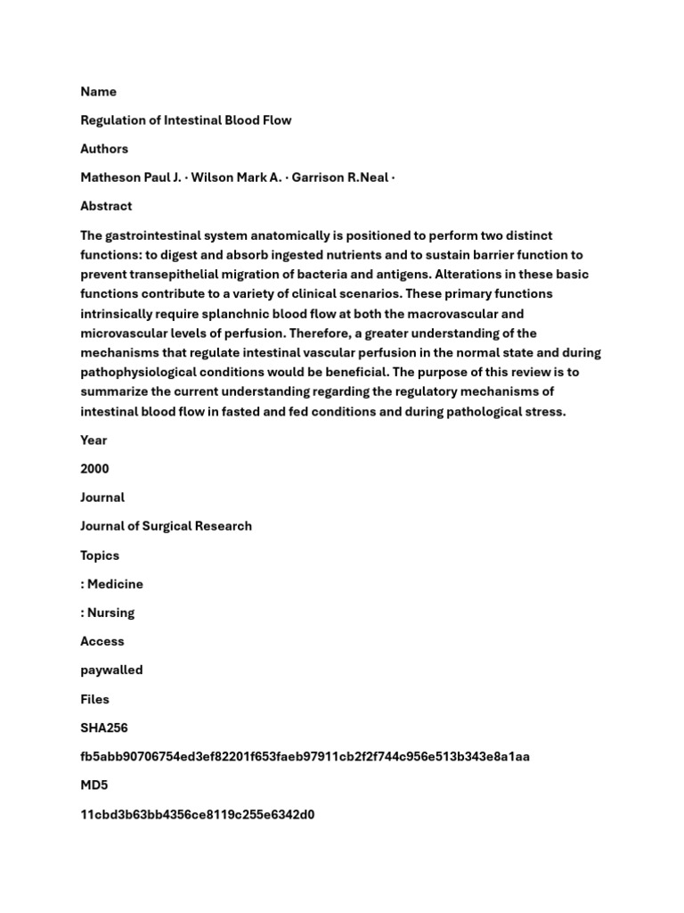 Regulation of Intestinal Blood Flow | PDF