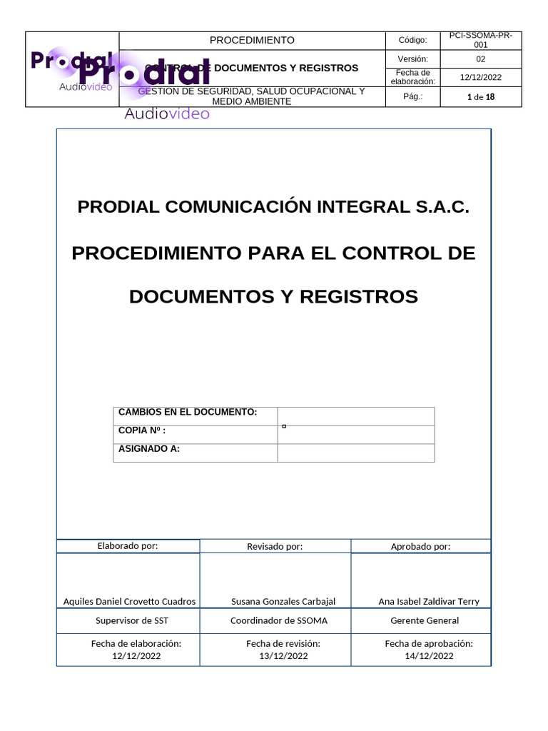 Pci-Ssoma-Pr-001 - Control de Documentos y Registros | PDF | Documento ...