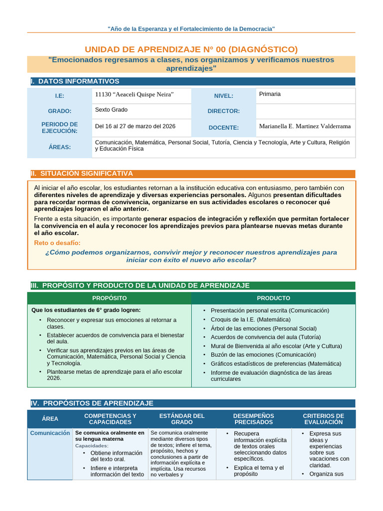 Unidad 0 Diagnostico 6to Grado 2026 | PDF | Datos | Aprendizaje