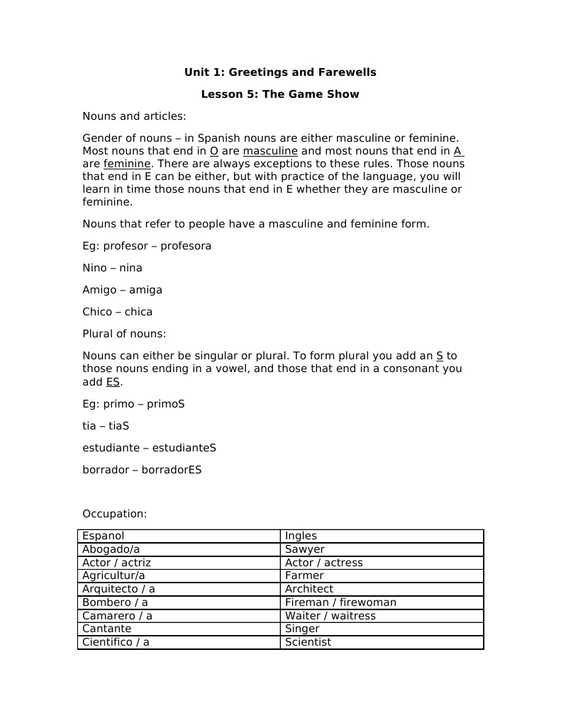 Spanish Nouns: Gender and Plurals | PDF