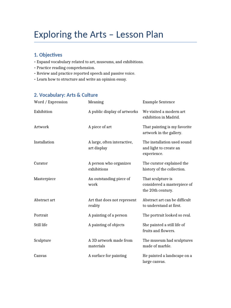 Exploring The Arts Lesson Plan | PDF | Paintings | Linguistics