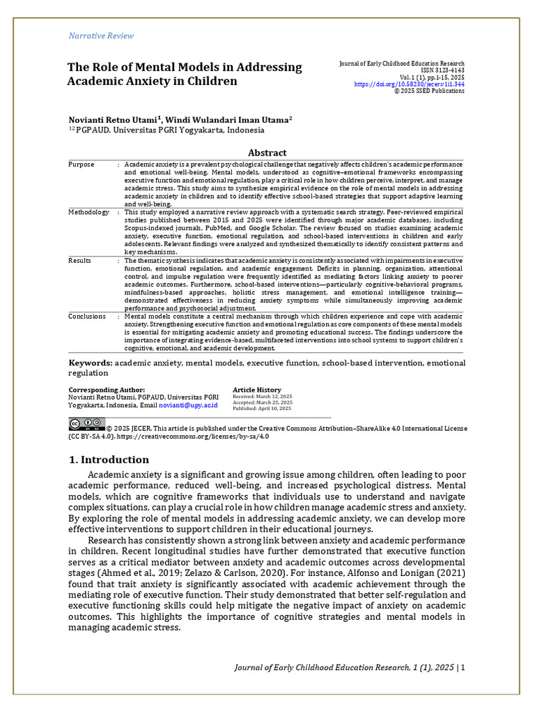 The Role of Mental Models in Addressing Academic Anxiety in Children ...