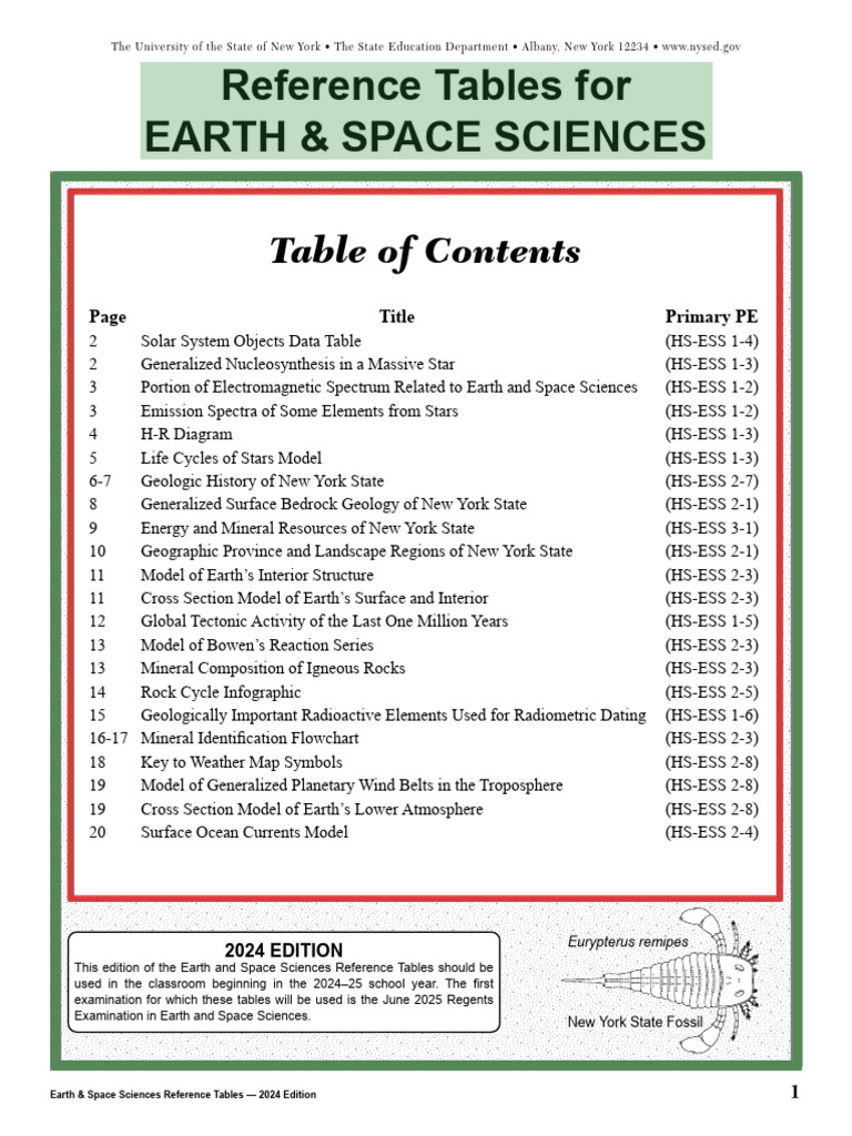 Earth and Space Sciences Reference Table Colored | PDF | Earth | Earth ...