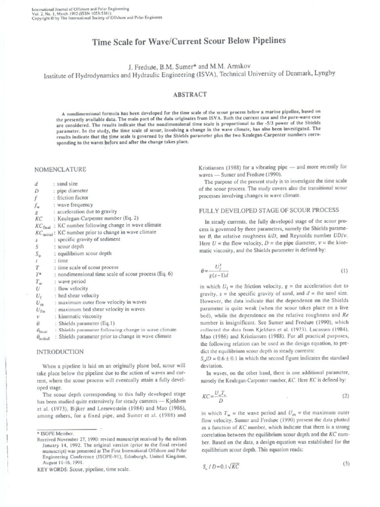 Time Scale For Wave - Current Scour Below Pipelines | PDF