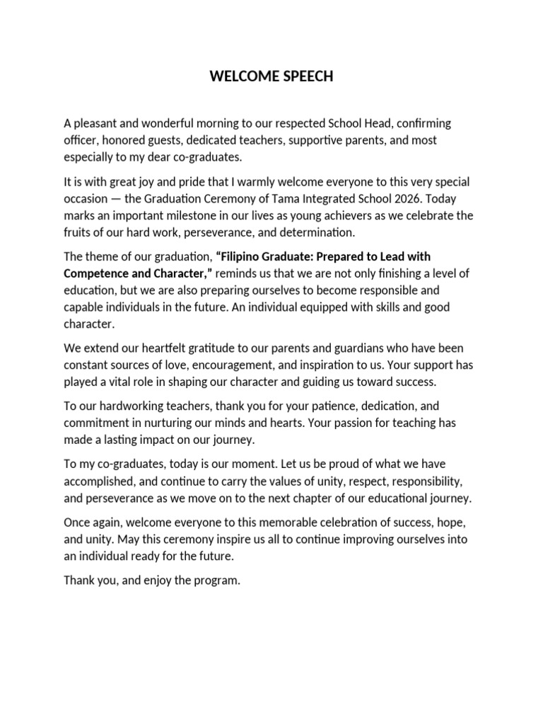 Welcome Speech | PDF