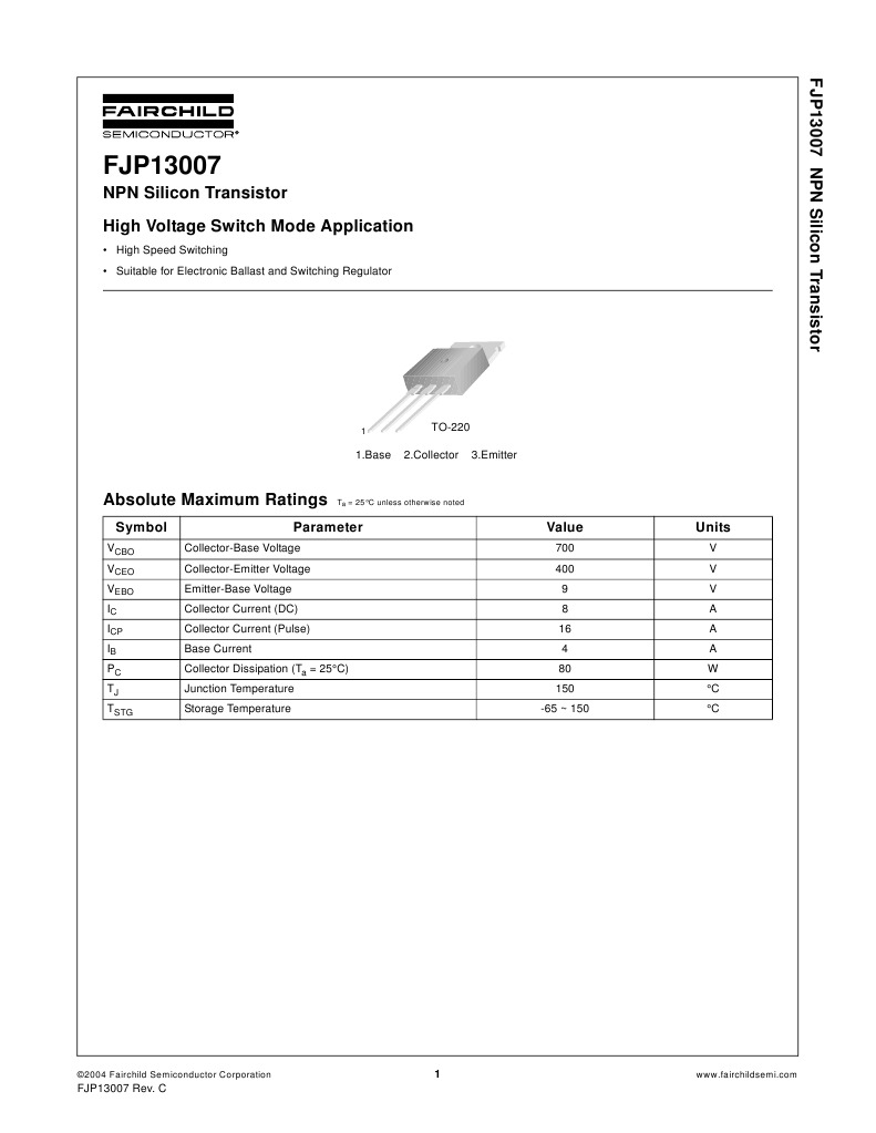 13007 | PDF | Bipolar Junction Transistor | Transistor