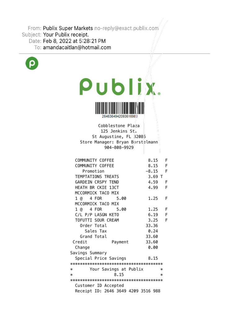 Your Publix Receipt | PDF | Payments | Banking Technology