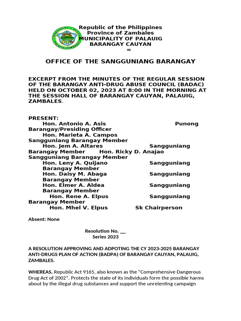 Resolution Badpa Cauyan | PDF | Social Aspects Of Psychoactive Drugs ...