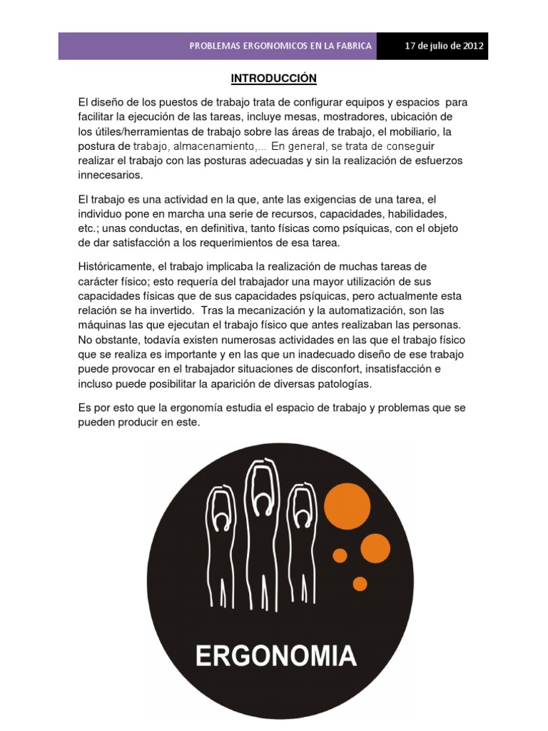 INFORME de ERGONOMIA-Problemas Ergonomicos en La Fabrica | PDF | Factores humanos y ergonomía ...