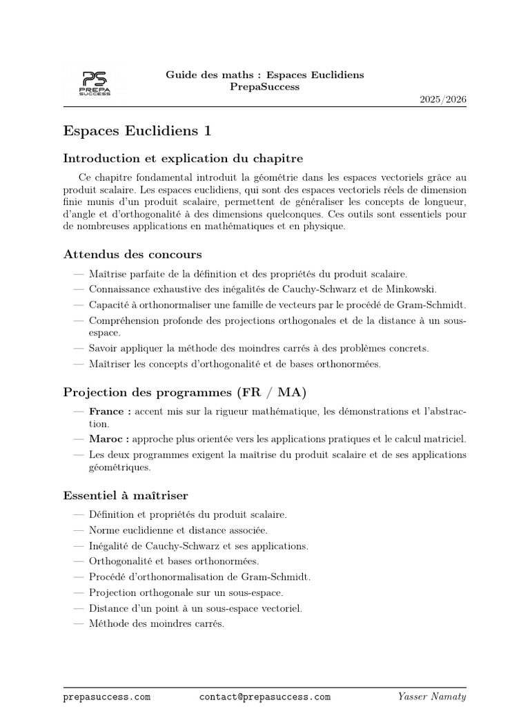 Guide de Maths Espaces Euclidiens | PDF | Espace euclidien | Orthogonalité