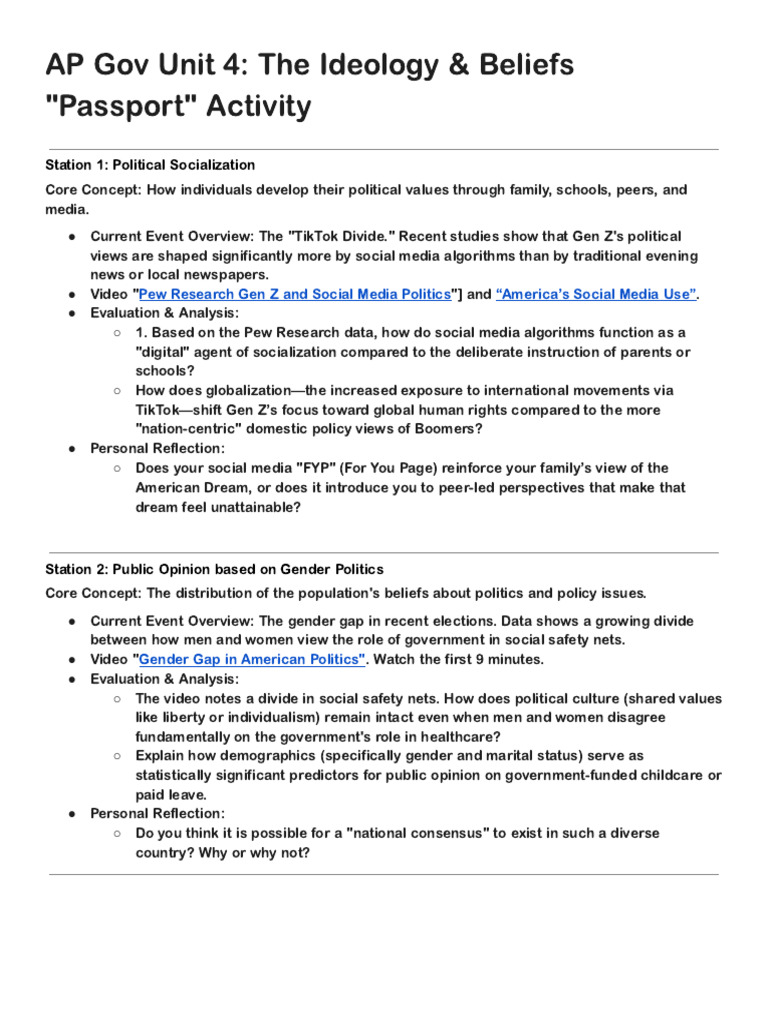 AP Gov Unit 4 Stations Activity | PDF | Opinion Poll | Fiscal Policy