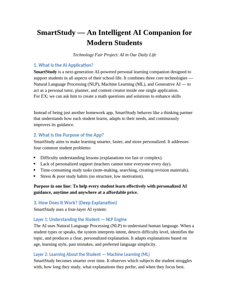 SmartStudy AI in Our Daily Life Project | PDF | Artificial Intelligence ...