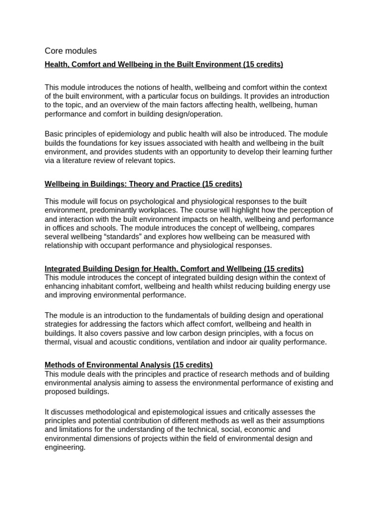 Health & Wellbeing Core Modules | PDF | Well Being | Built Environment