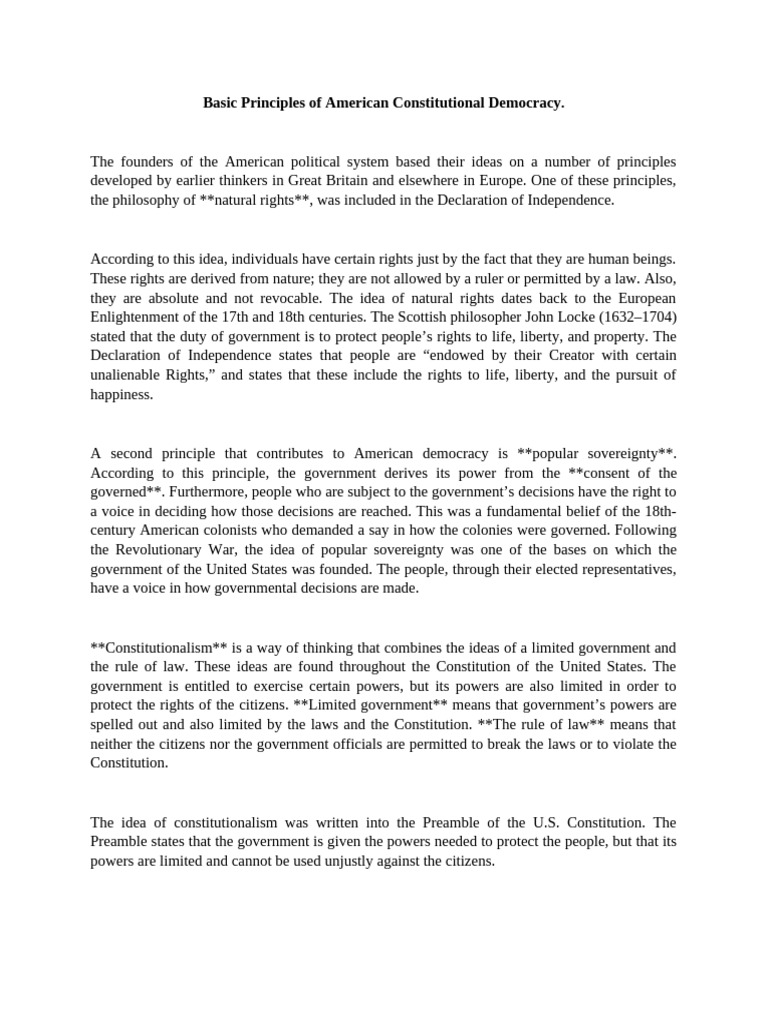 Basic Principles of American Constitutional Democracy | PDF ...