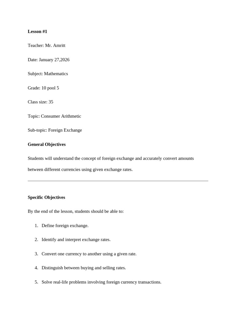 Lesson Plan #1 (Foreign Exchange) | PDF | Exchange Rate | United States ...