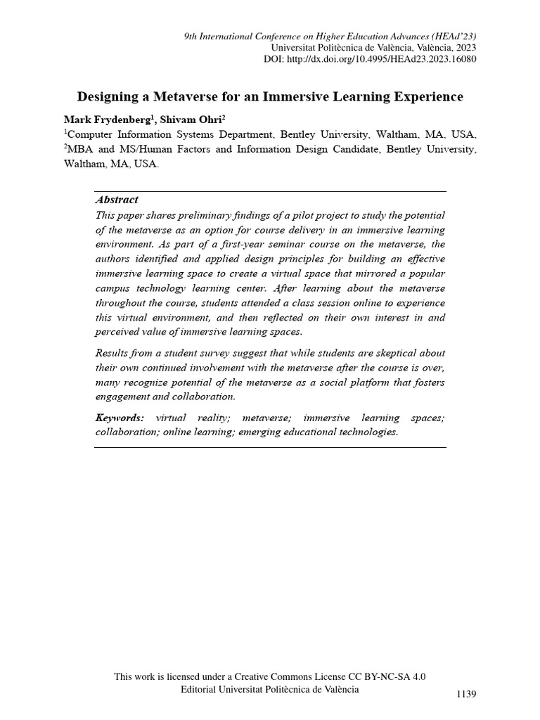 Designing A Metaverse For An Immersive Learning Ex | PDF | Virtual ...