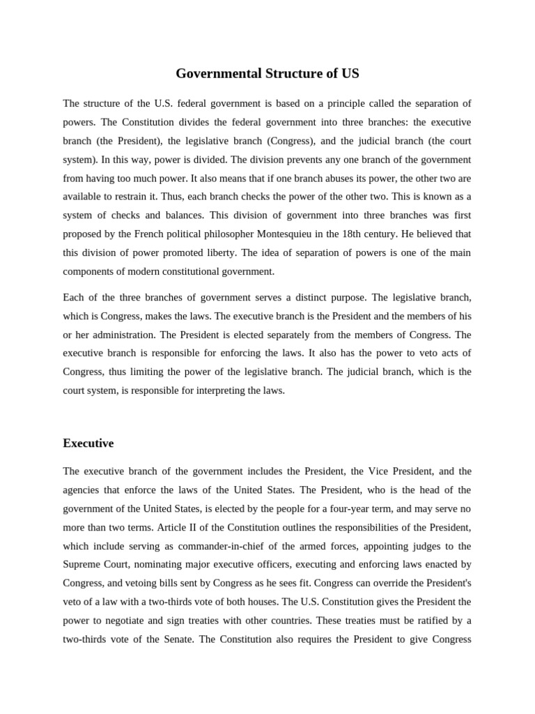 Governmental Structure of US | PDF | American Government | Presidents ...