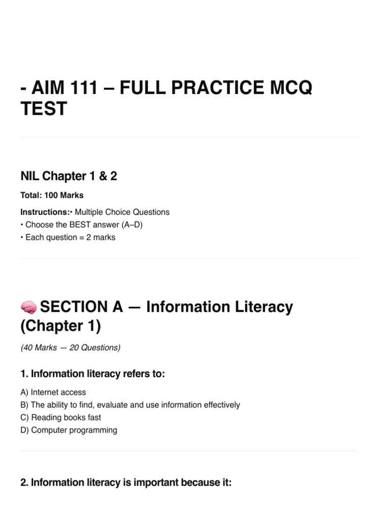? Aim 111 - Full Practice MCQ Test | PDF | Artificial Intelligence ...