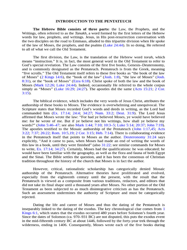 Introduction To The Pentateuch | PDF | Torah | Hebrew Bible