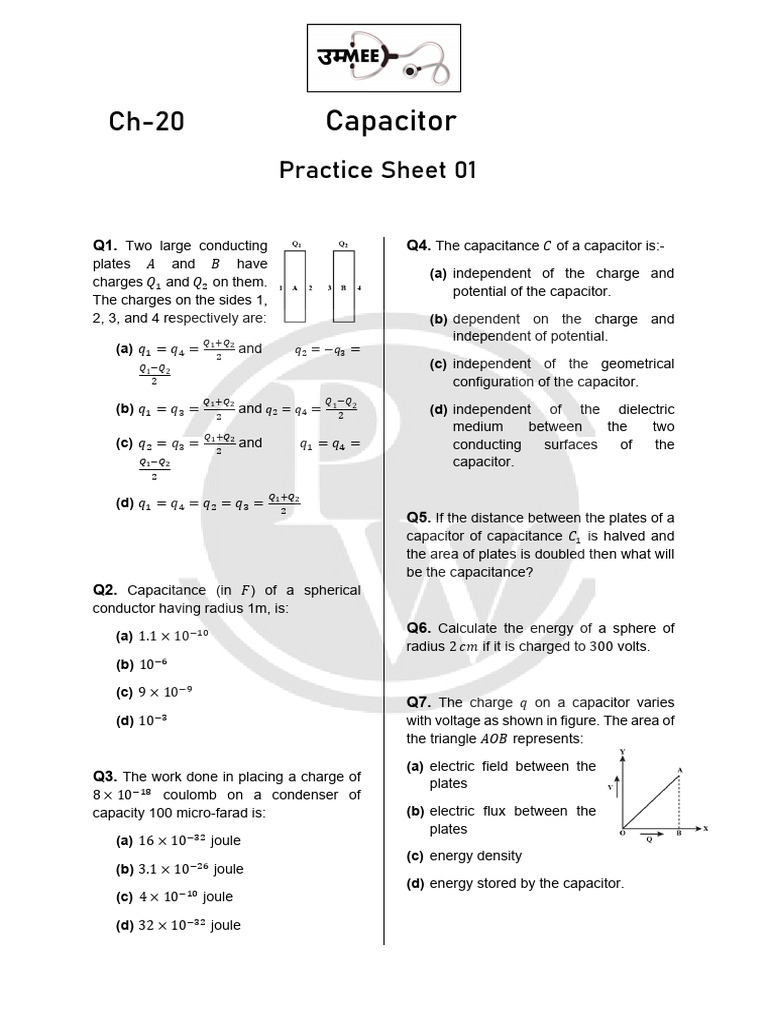 Capacitor - Practice Sheet | PDF | Capacitor | Capacitance