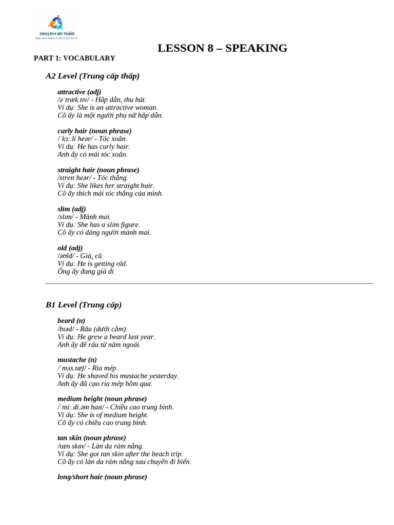 Lesson 8 - Homework - Speaking Skills | PDF