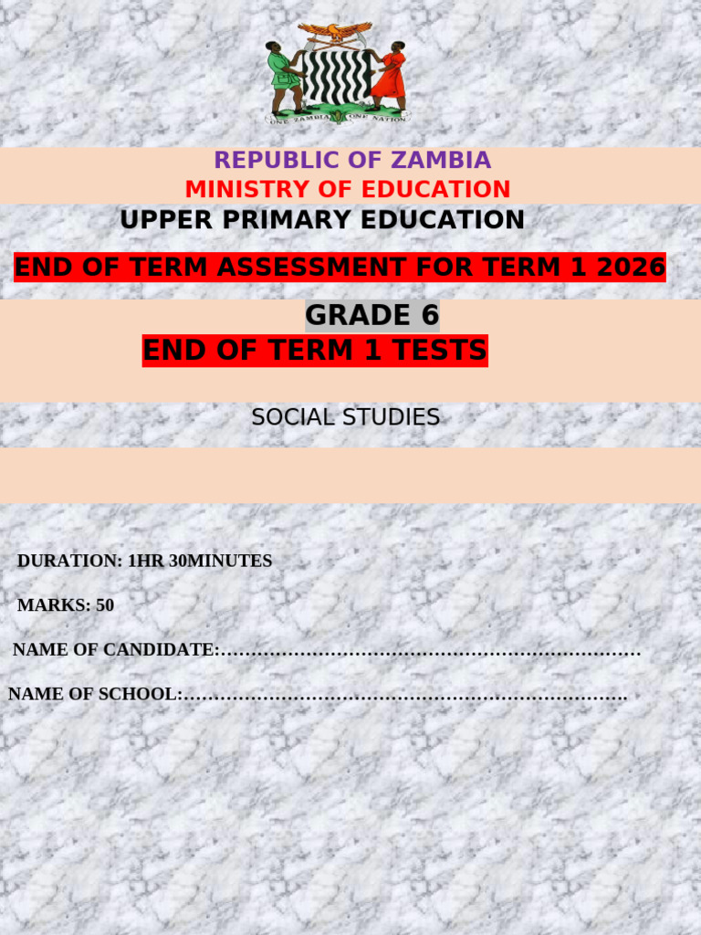 Grade 6 Test Social Studies Term 1 2026 | PDF