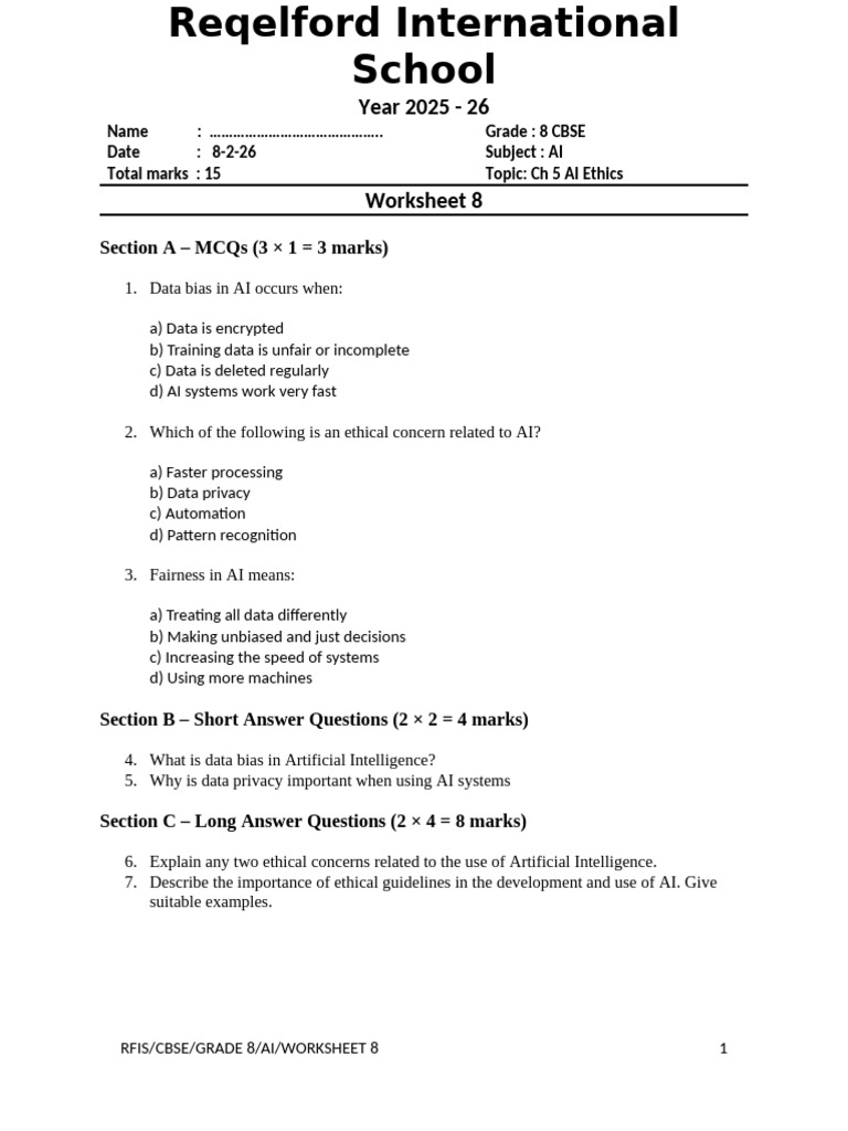 Worksheet 8 Ai Ethics | PDF