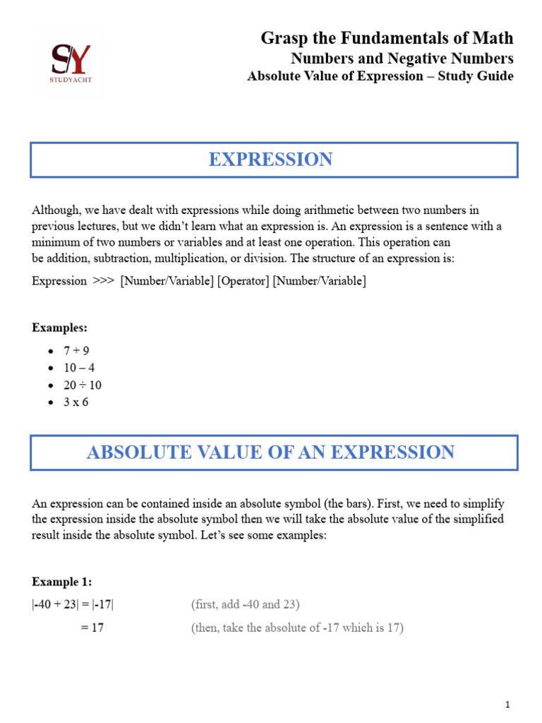 Absolute Value of Expressions | PDF | Multiplication | Numbers