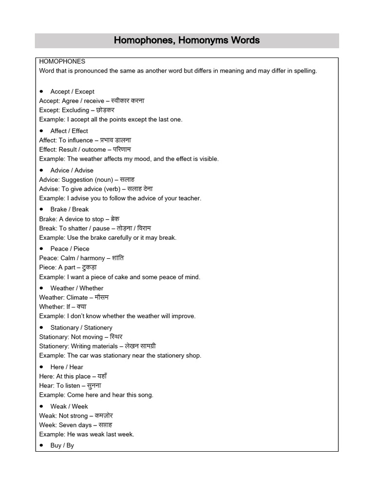Homophones, Homonyms Words - 73415096 - 2025 - 12 - 31 - 19 - 52 | PDF ...
