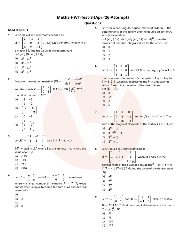 Matrix Multiplication and Adjoint of A Matrix | PDF | Matrix ...