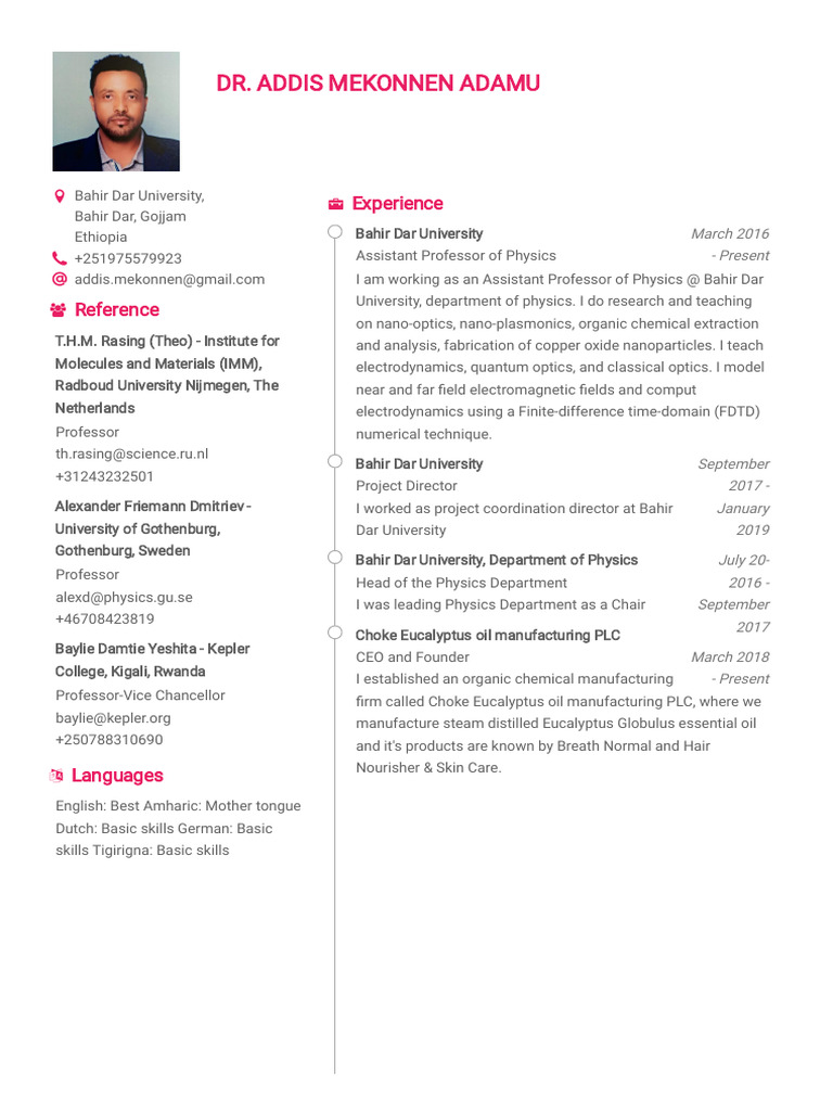 CV - Dr. Addis M. Adamu | PDF | Nanotechnology | Physics