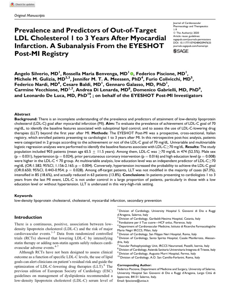 Silverio J Cardiovasc Pharmacol Ther 2020 | PDF | Myocardial Infarction ...