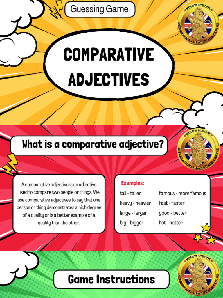 Comparative Adjectives Guessing Game in Colorful Comic Style PDF | PDF