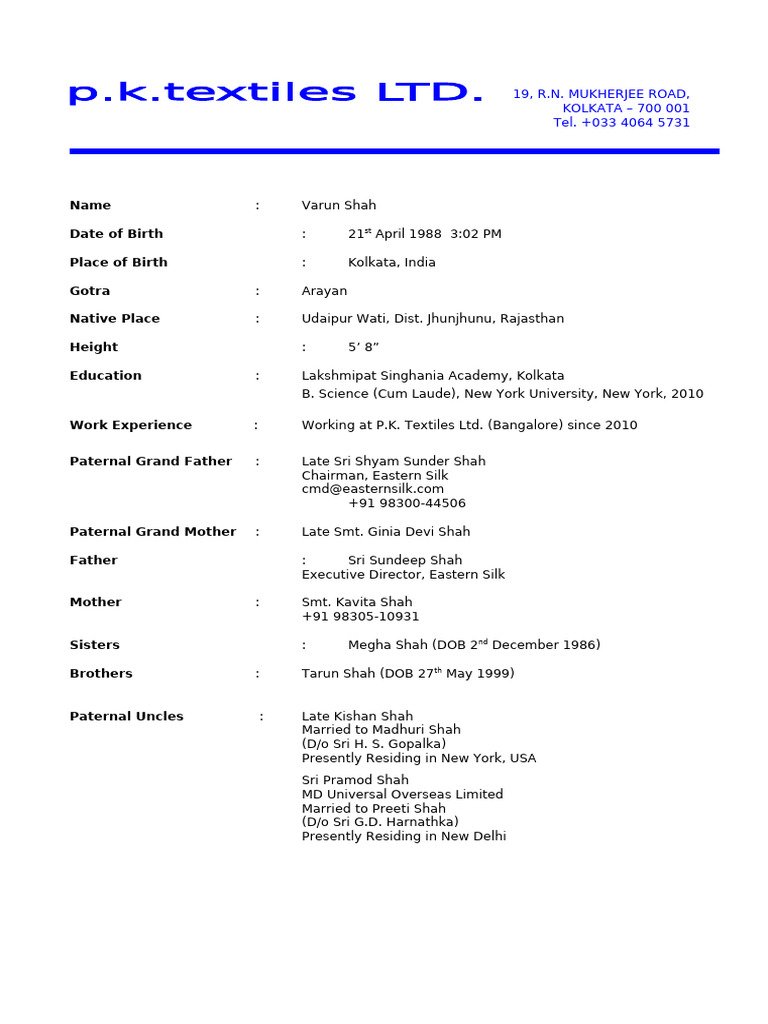 Biodata Varun Shah | PDF