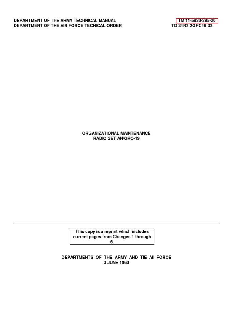 TM 11-5820-295-20 an-GRC-19 Radio Set - Organizational Maint. (1960 ...