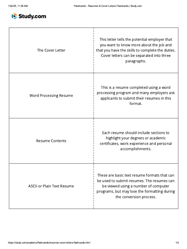012 Flashcards - Resumes & Cover Letters Flashcards - Study | PDF