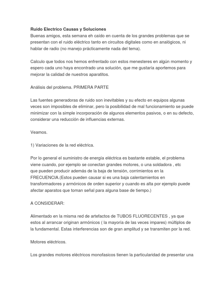 Ruido Electrico Causas y Soluciones | PDF | Transformador | Inductor