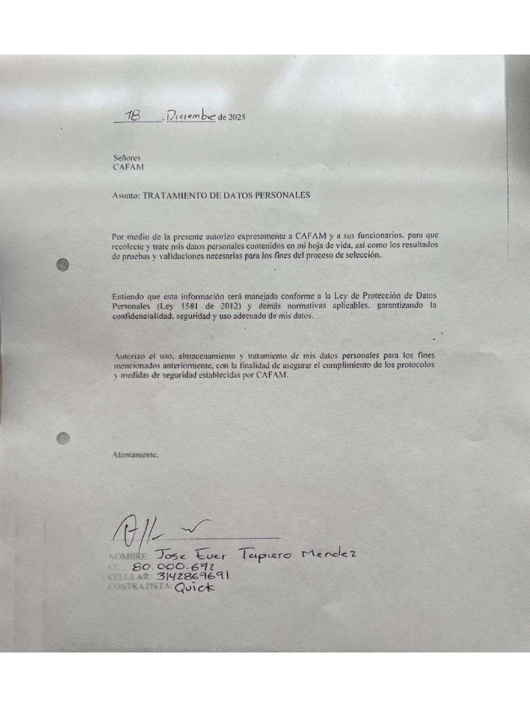 Tratamiento de Datos Tapiero | PDF