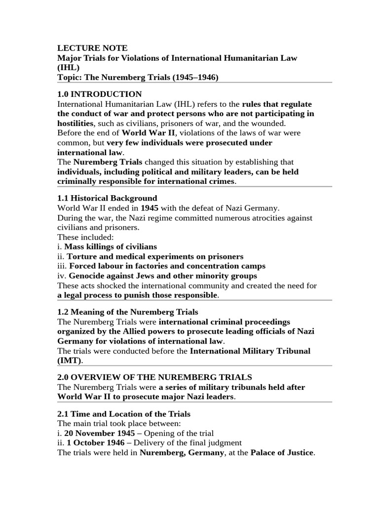 Class Note On Nuremberg Trial | PDF | Nuremberg Trials | Gestapo