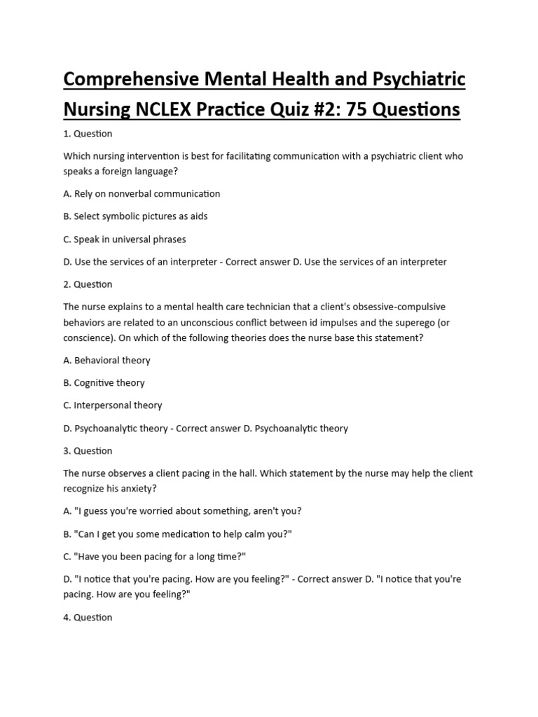 Comprehensive Mental Health Exam | PDF