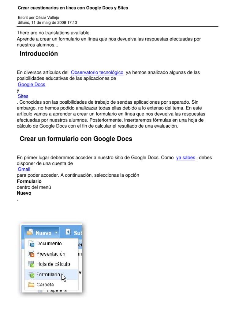 Crear Cuestionarios en Linea Con Google Docs y Sites | Descargar gratis ...