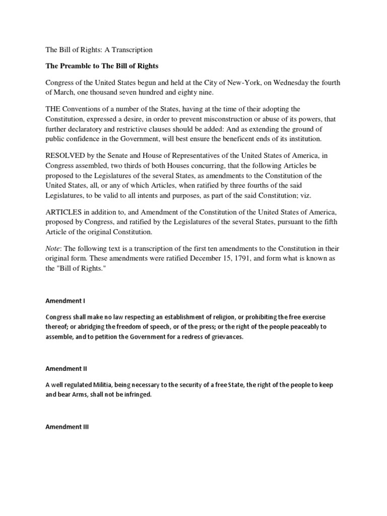 Bill of Rights: Essential Amendments | PDF | Politics