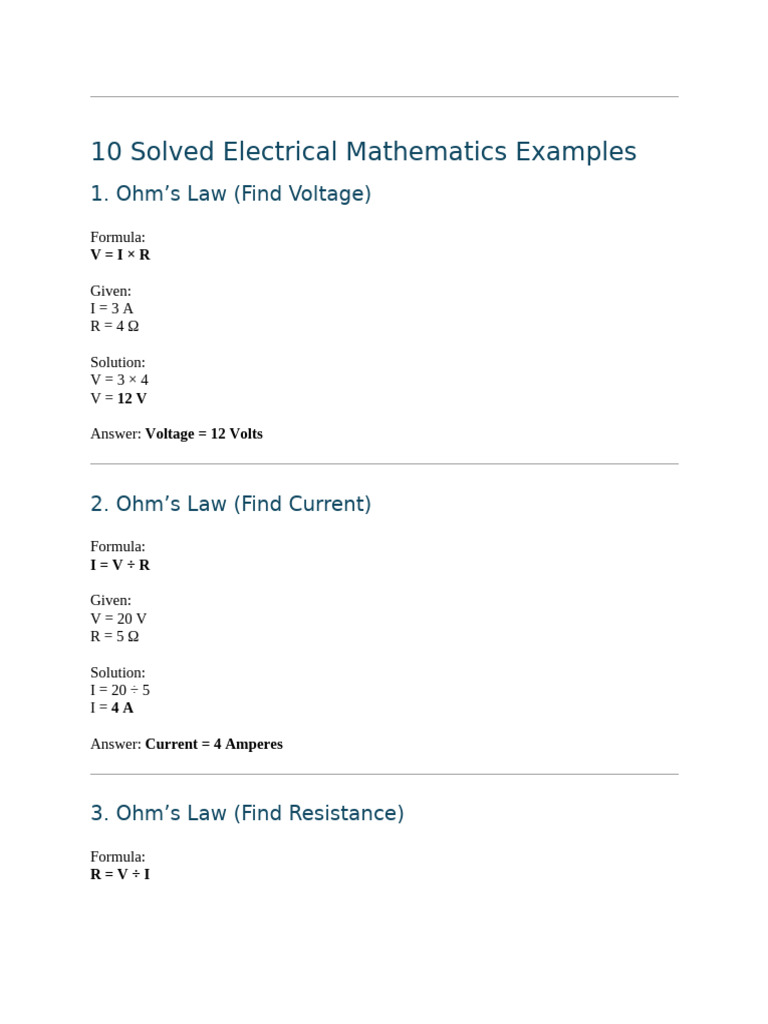 10 Solved Electrical Mathematics Examples | PDF