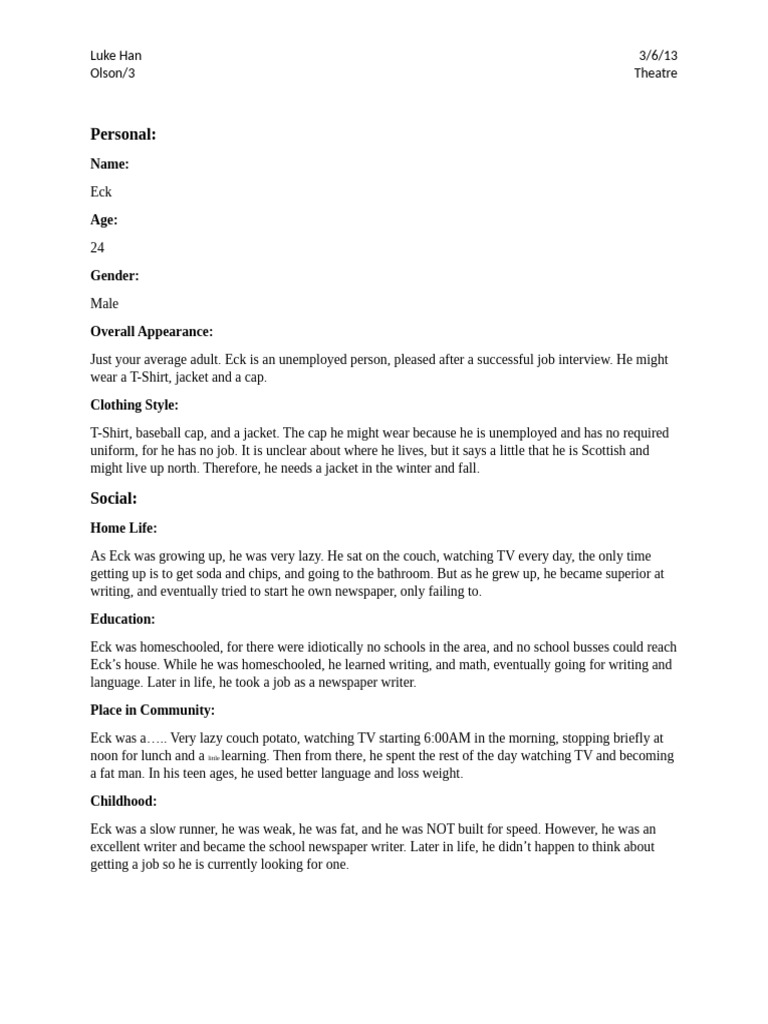 Character Analysis Monologue | PDF