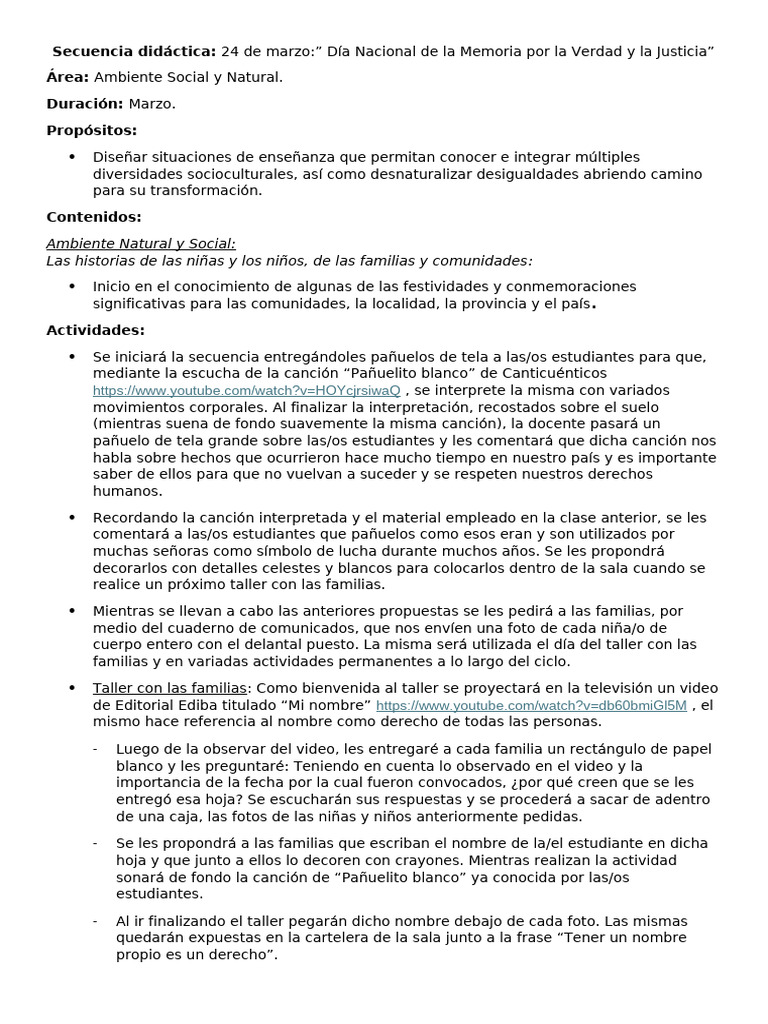 Secuencia Didáctica 24 de Marzo Sala Amarilla 2026 | PDF