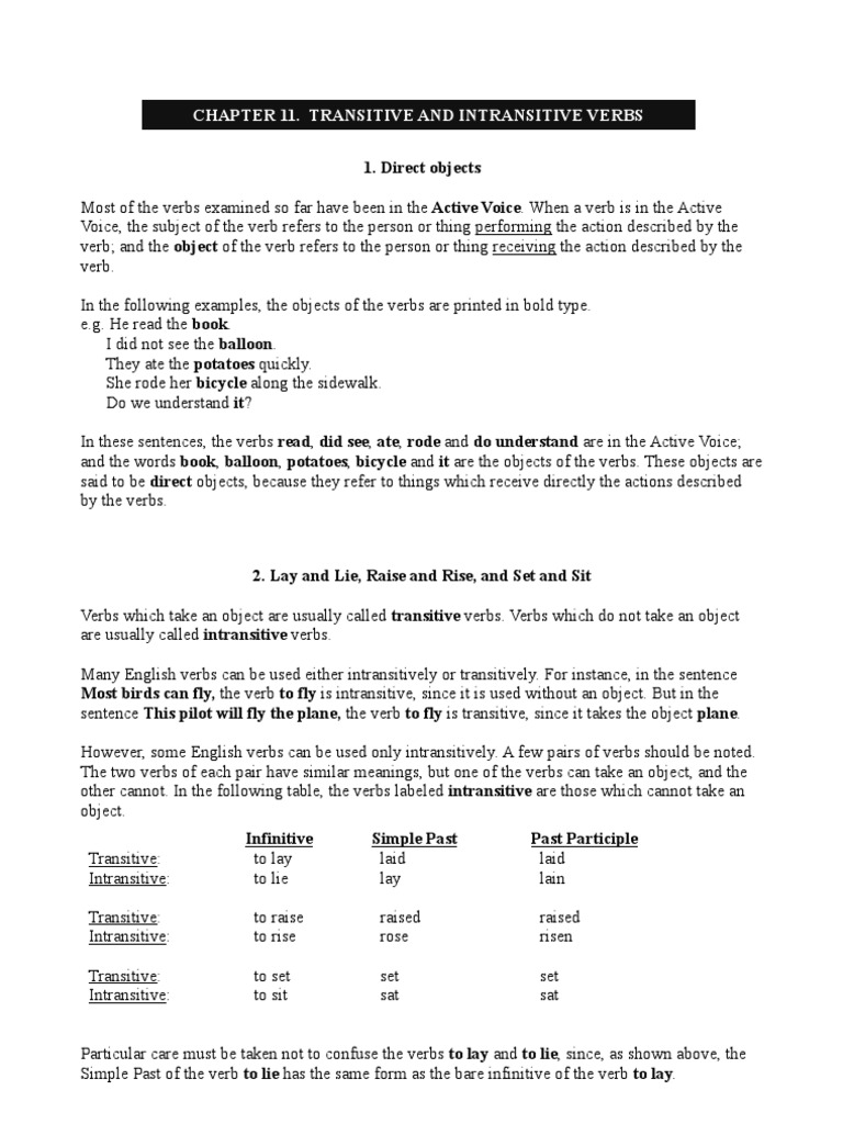 Transitive and Intransitive Verbs | PDF | Object (Grammar) | Verb